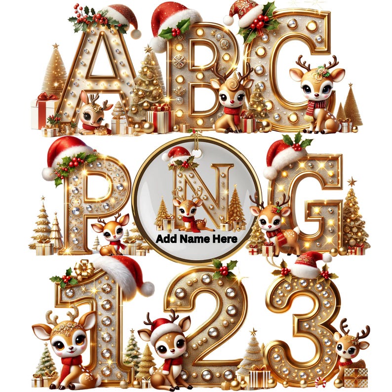 Christmas Reindeer Alphabet, Gold Letters & Numbers Clipart,diy ...