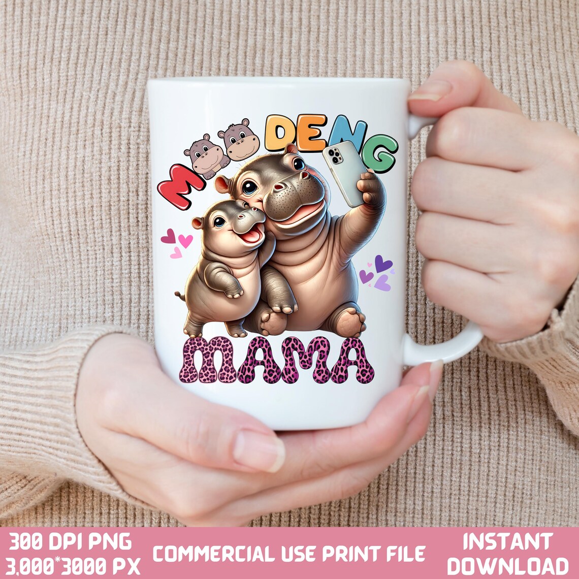 Moo Deng Mama Watercolor Clipart Cartoon Png, Pygmy Hippo Png, Baby ...