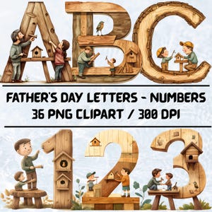 Fathers Day Letters and Numbers PNG Clipart – 36 Rustic A-Z 0-9 Wood ...