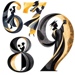 Graduation Letters and Numbers PNG | 36 Clipart A-Z 0-9 | Black Gold ...