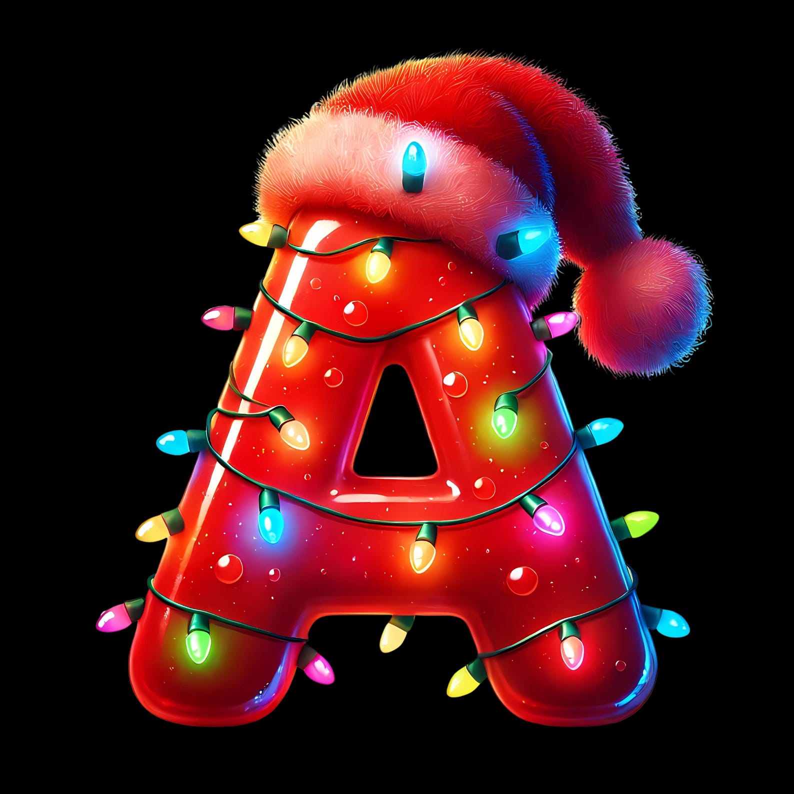 Christmas Lights Alphabet PNG Bundle, Santa Hat Letters Clipart ...