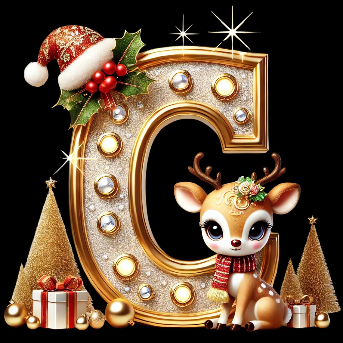 Christmas Reindeer Alphabet, Gold Letters & Numbers Clipart,diy ...