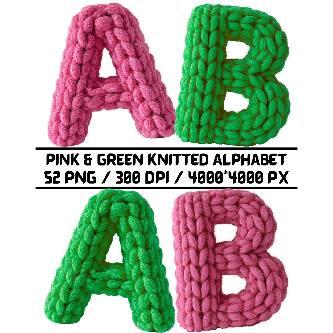 Knitted Alphabet PNG Bundle, Yarn Letters Clipart, Chunky Knit Font ...