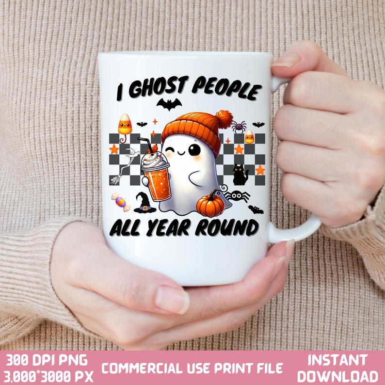 Retro Ghost Coffee PNG, Halloween Fall Design, Sublimation Design ...