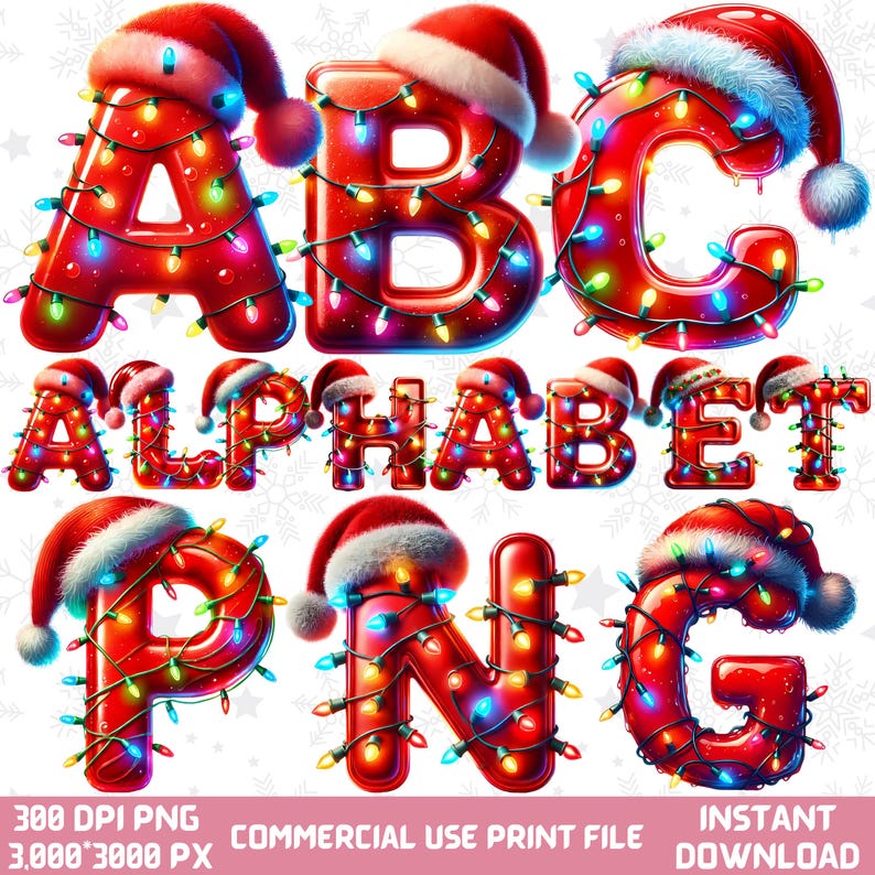 Christmas Lights Alphabet PNG Bundle, Christmas Letters, 26 Letters A-Z ...