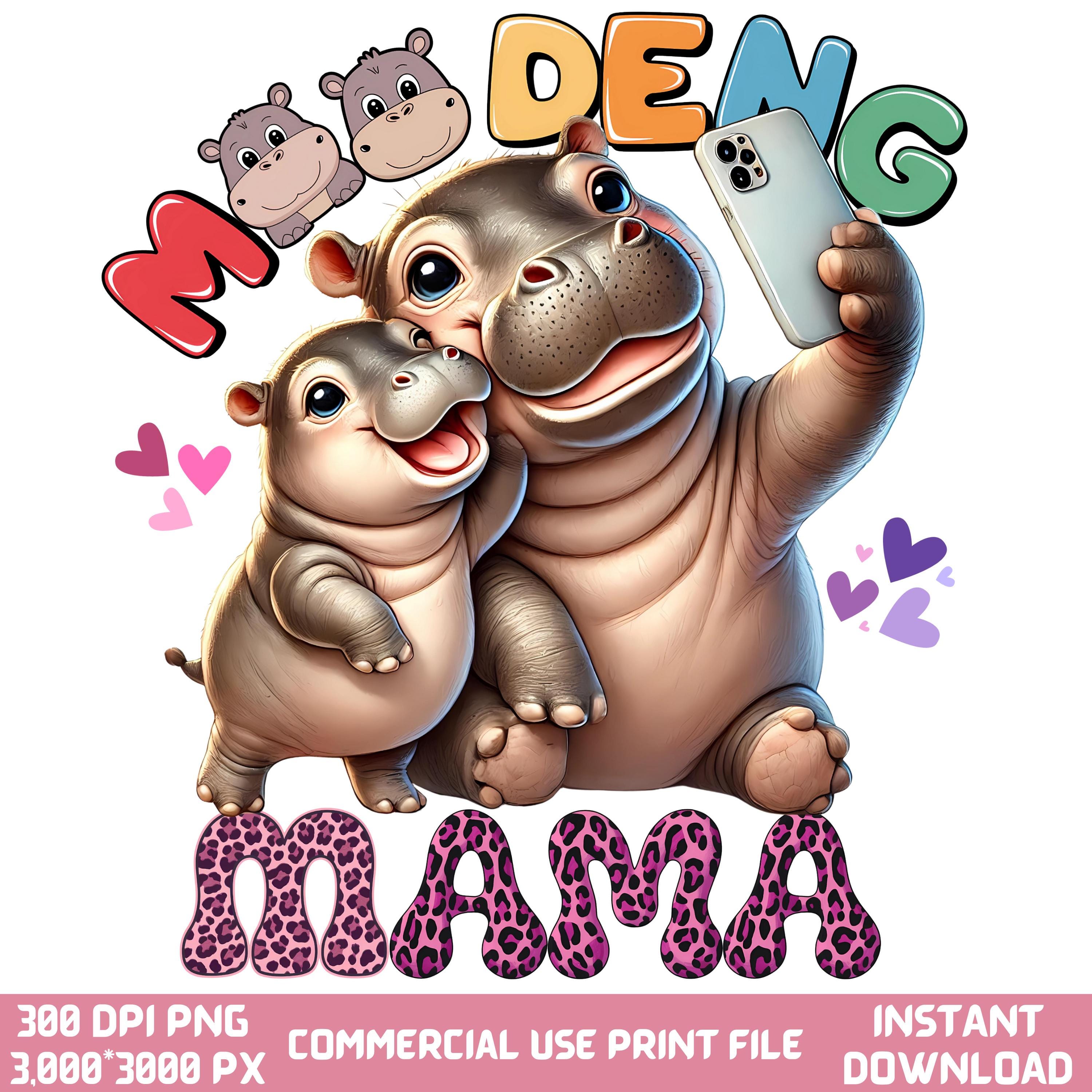 Moo Deng Mama Watercolor Clipart Cartoon Png, Pygmy Hippo Png, Baby ...