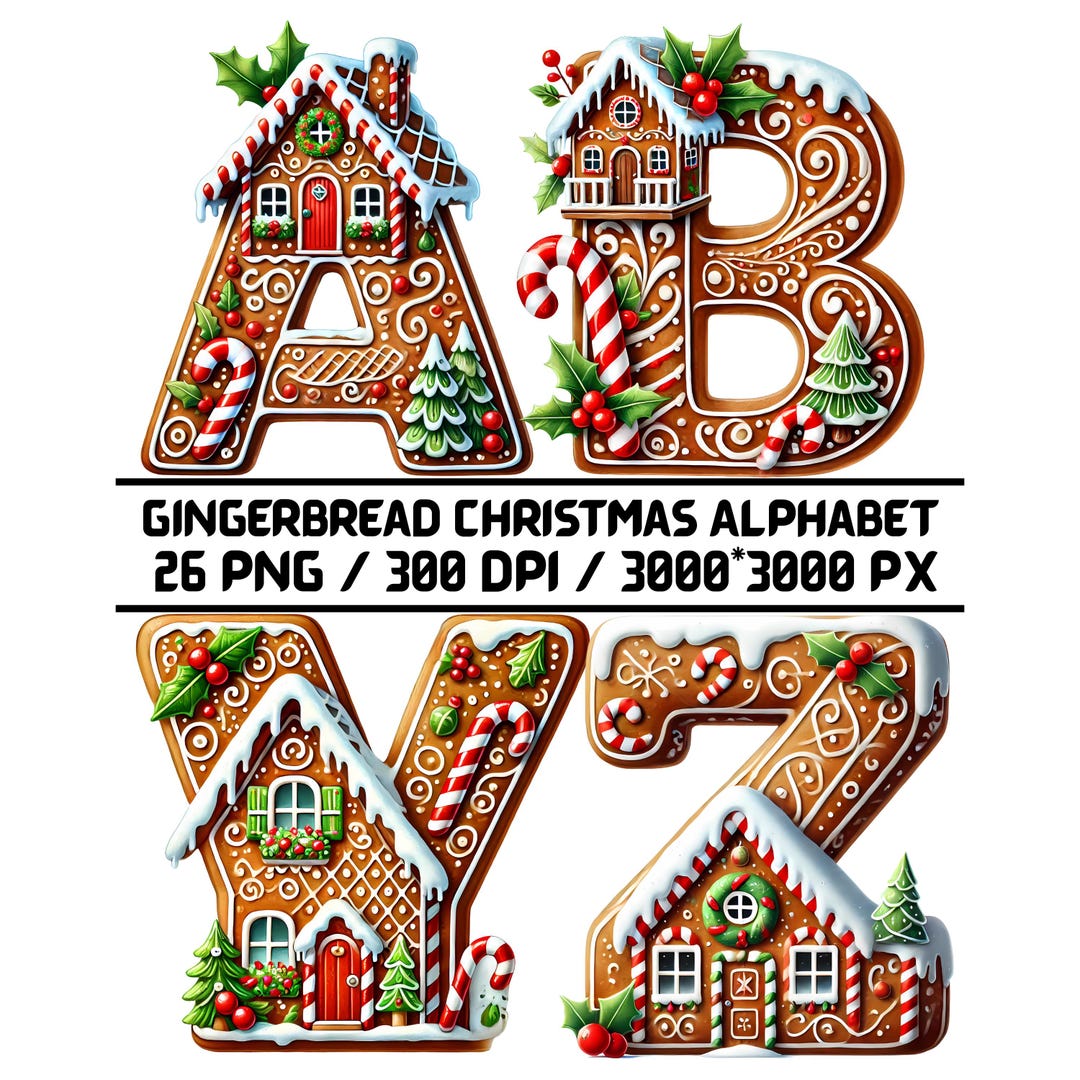 Gingerbread Alphabet PNG, Christmas Cookie Letters, 26 Xmas Village ...