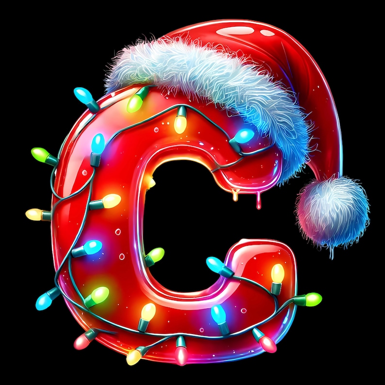 Christmas Lights Alphabet PNG Bundle, Santa Hat Letters Clipart ...