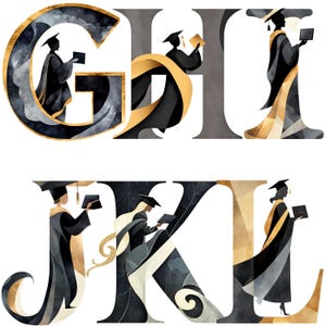 Graduation Letters and Numbers PNG | 36 Clipart A-Z 0-9 | Black Gold ...