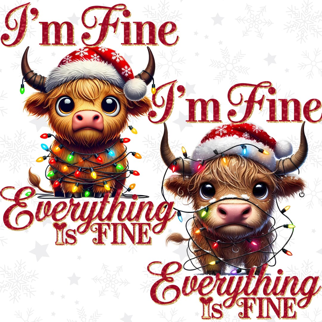 Funny Highland Cow Christmas PNG, Santa Hat, Christmas Lights ...