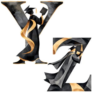 Graduation Letters and Numbers PNG | 36 Clipart A-Z 0-9 | Black Gold ...