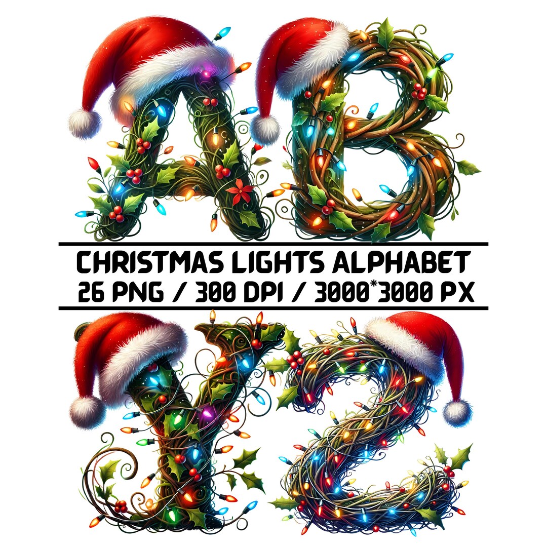 Christmas Lights Alphabet PNG, Doodle Vine Letter Font, Festive Hand ...