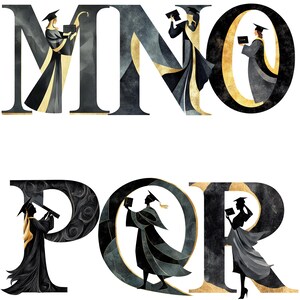 Graduation Letters and Numbers PNG | 36 Clipart A-Z 0-9 | Black Gold ...