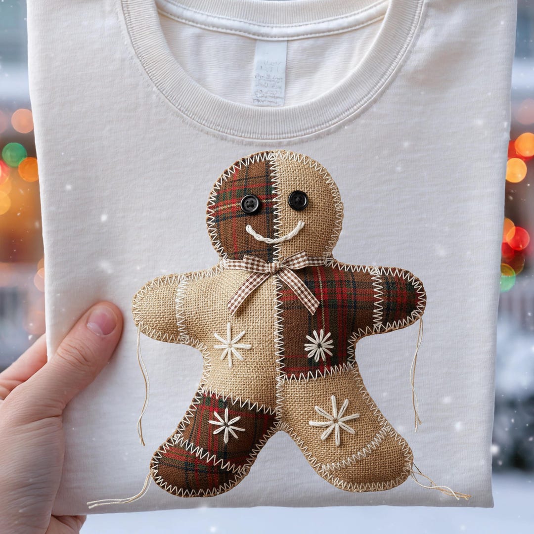 Patchwork Gingerbread Man PNG, Rustic Christmas Applique Design ...