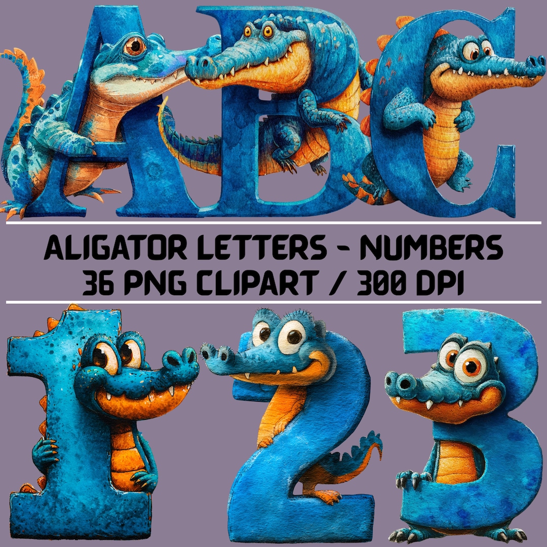 Alligator Letters and Numbers Png, Cute Crocodile Alphabets Png, Kids ...