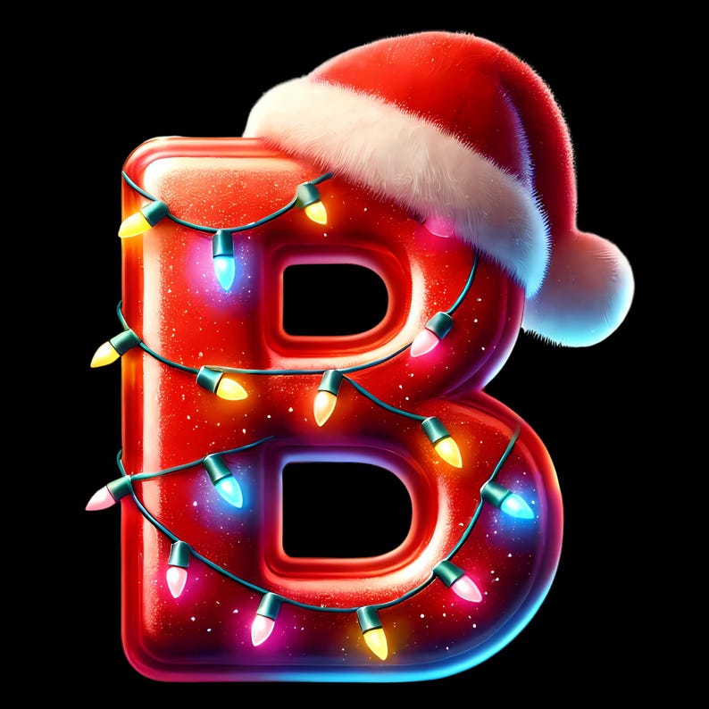 Christmas Lights Alphabet PNG Bundle, Santa Hat Letters Clipart ...