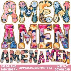 Floral Glitter Amen Png, Retro Amen Png, Preppy Easter Png, Amen Png ...