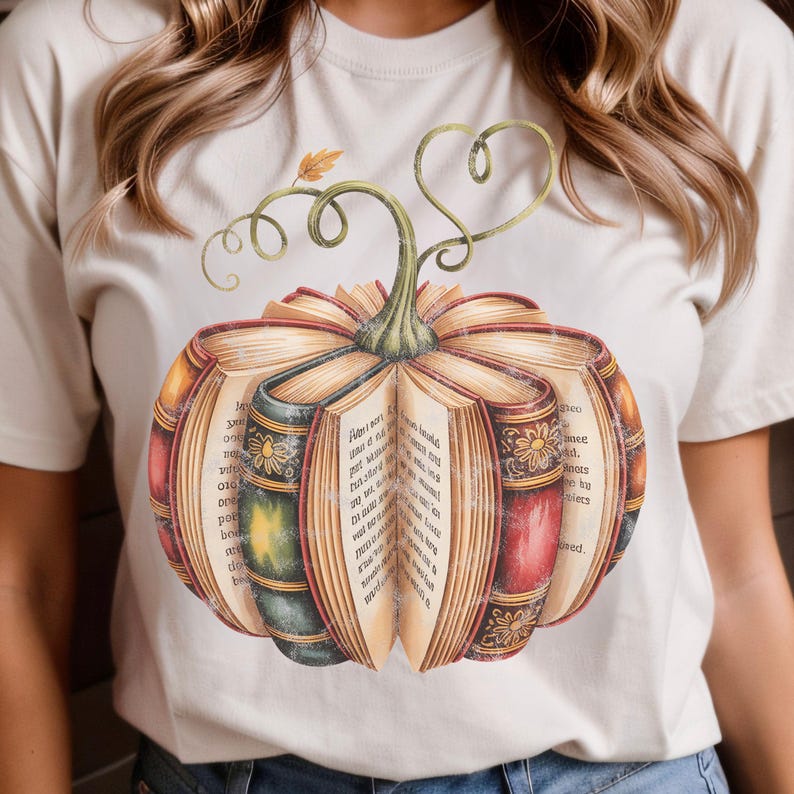 Book Pumpkin PNG, Fall Sublimation, Vintage Halloween, Librarian Shirt ...