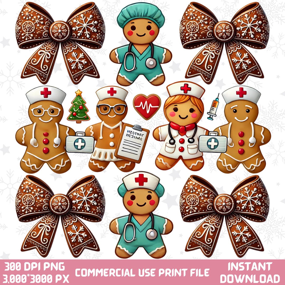 Coquette Gingerbread Nurse Christmas Png, Retro Nurse Png, Gift for ...
