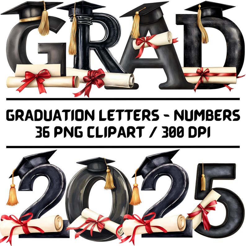 Graduation Letters and Numbers PNG Clipart | 36 Digital Files | Class ...