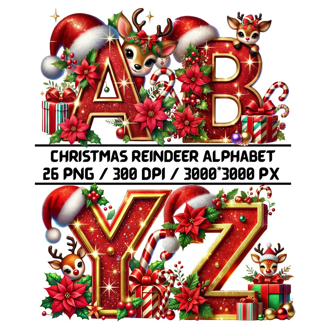 Christmas Reindeer Alphabet PNG, Holiday Letters, Card Making, Kawaii ...