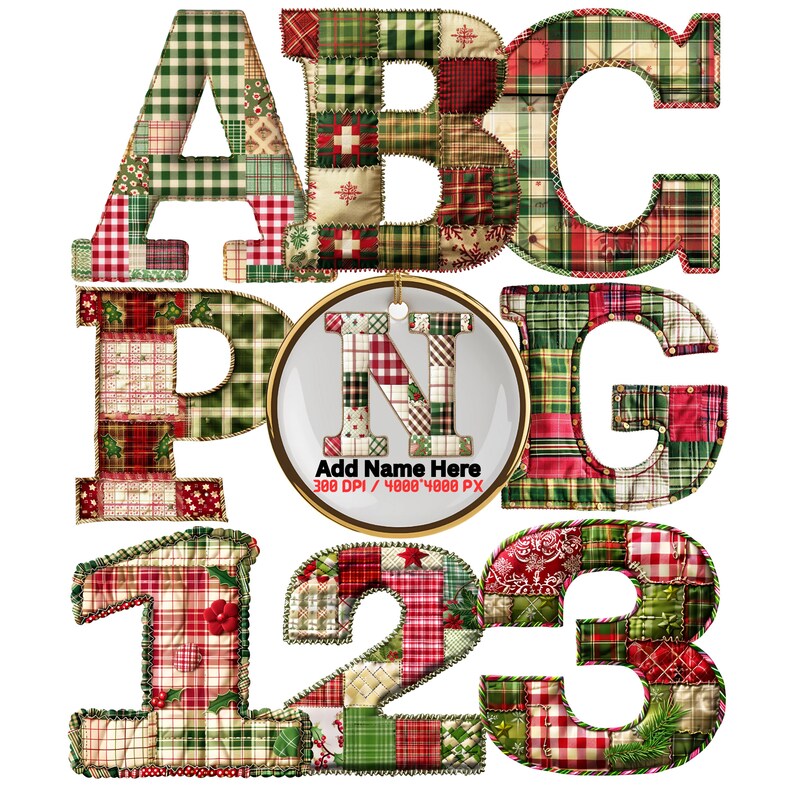 Quilted Patchwork Alphabet & Number PNG, Fabric Letter, Sublimation ...