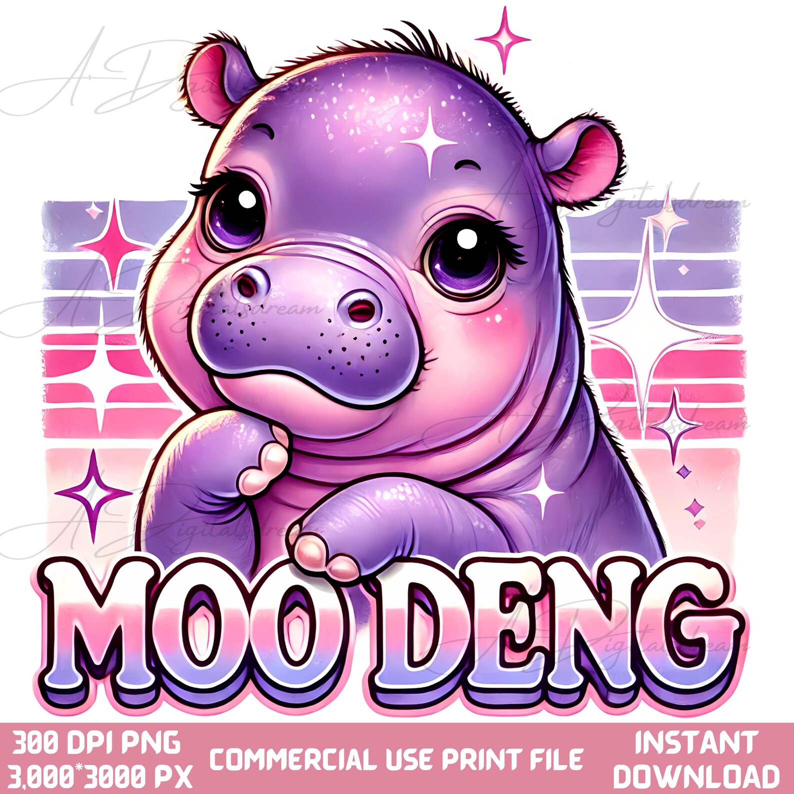 Moo Deng Watercolor Cartoon Png, Pygmy Hippo Png, Baby Hippopotamus Png ...