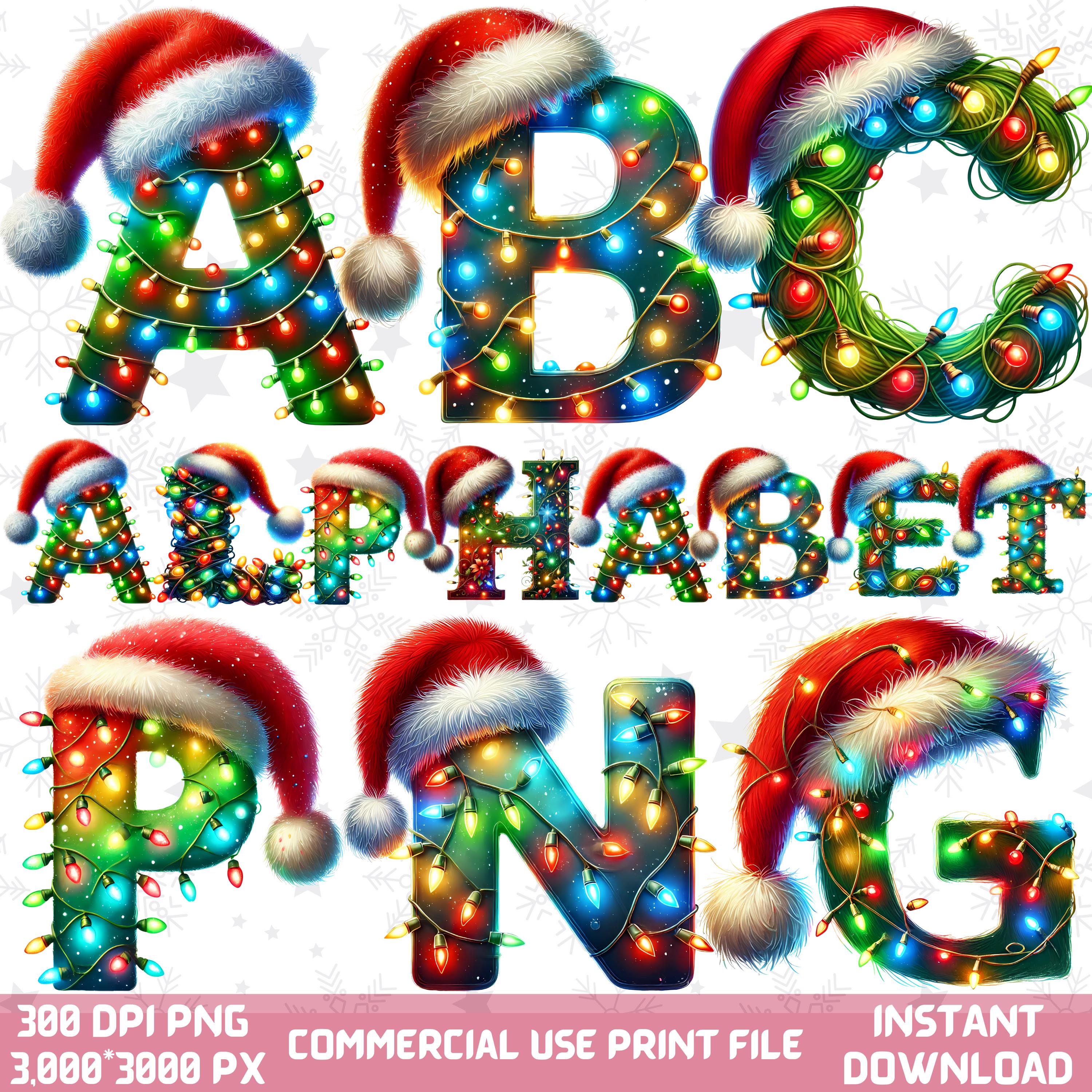 Watercolor Christmas Alphabet PNG, Doodle Letters Clipart Set, Festive ...