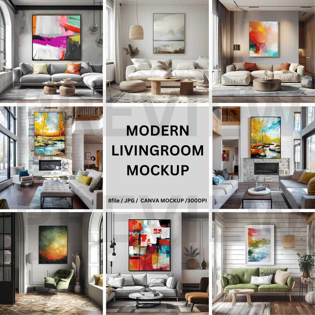 Luxury Modern Living Room Mock Ups x8 Modern Style, Frame Mock up ...