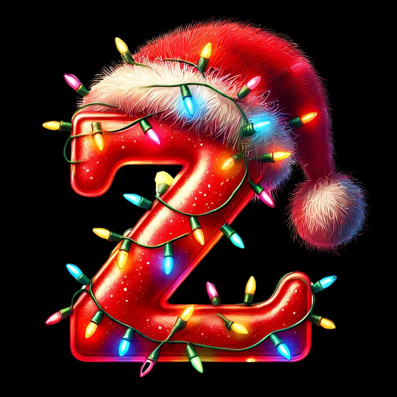 Christmas Lights Alphabet PNG Bundle, Santa Hat Letters Clipart ...