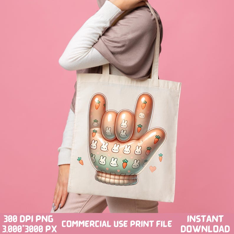 ASL Hand PNG, Bunny & Carrot Easter Clipart, Sublimation Design ...
