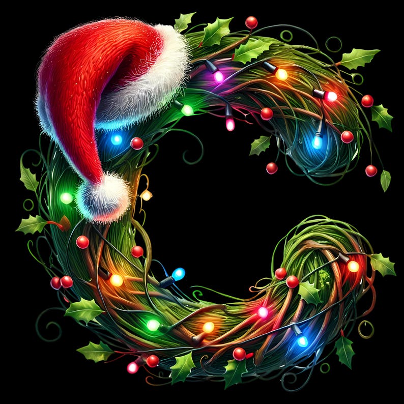 Christmas Lights Alphabet PNG, Doodle Vine Letter Font, Festive Hand ...