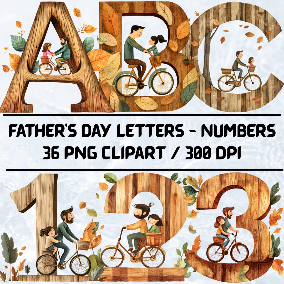 Father's Day Wood Letters PNG Clipart: Dad & Kids Biking (digital ...