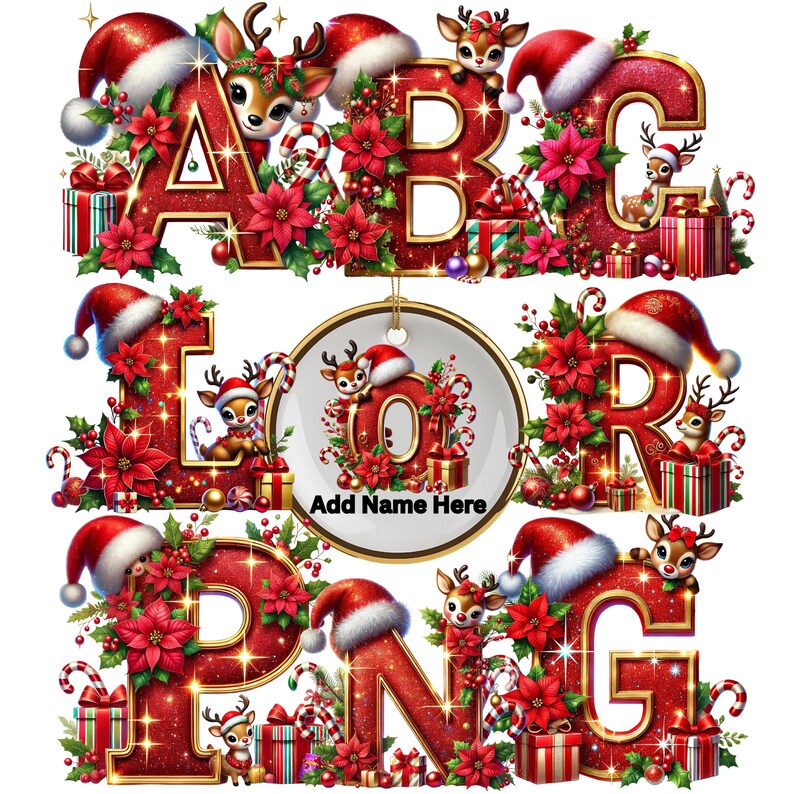 Christmas Reindeer Alphabet PNG, Holiday Letters, Card Making, Kawaii ...