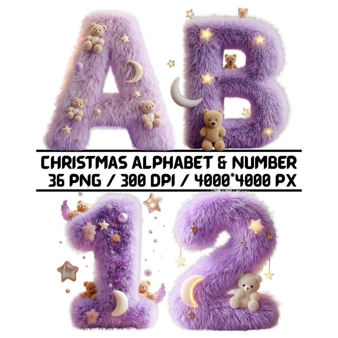 Christmas Alphabet and Number PNG, Fluffy Teddy Bear, Nursery ...