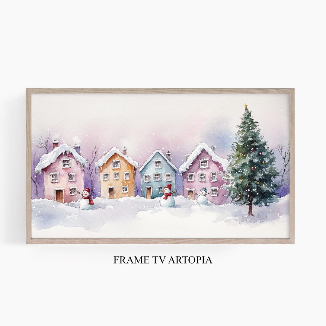 Watercolor Christmas Village Frame TV Art (digital Download) - Etsy