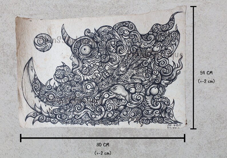 Line Drawing on Mulberry Paper, Acrylic Color Painting, Ppinssartique ...