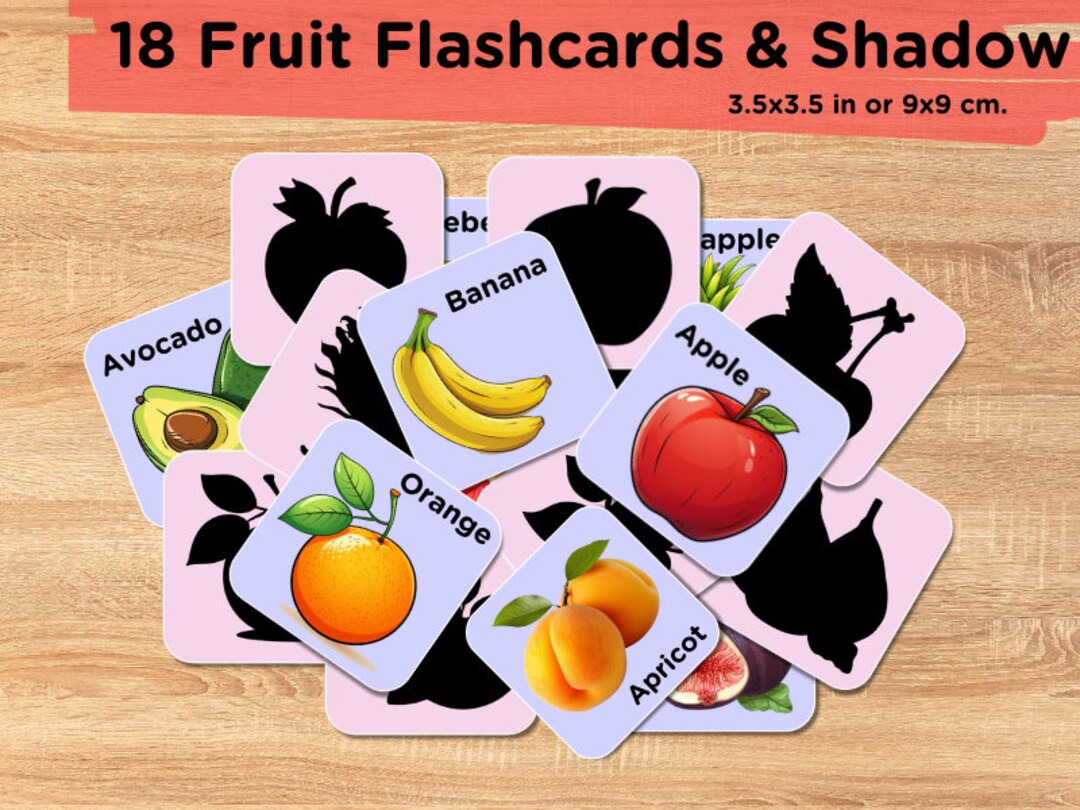 18 Fruit Flash Cards and Shadow, Montessori Materials, Preschool ...