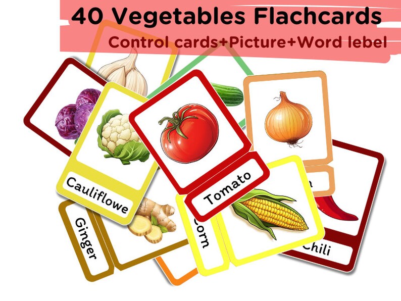 40 Vegetable Flashcards and Word Label - Etsy