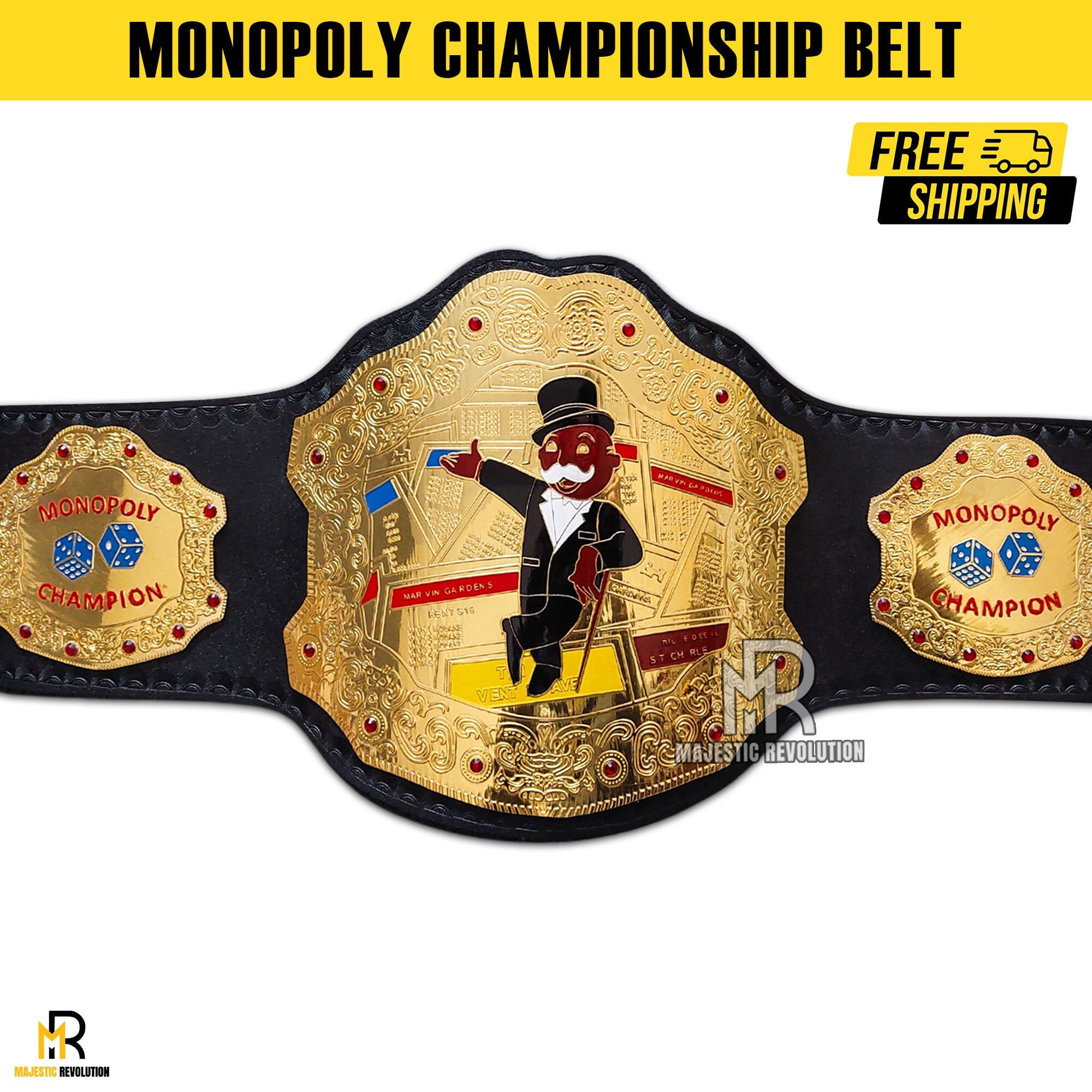 MONOPOLY Championship Belt Genuine Leather, 2mm/4mm/6mm Plates Adult ...