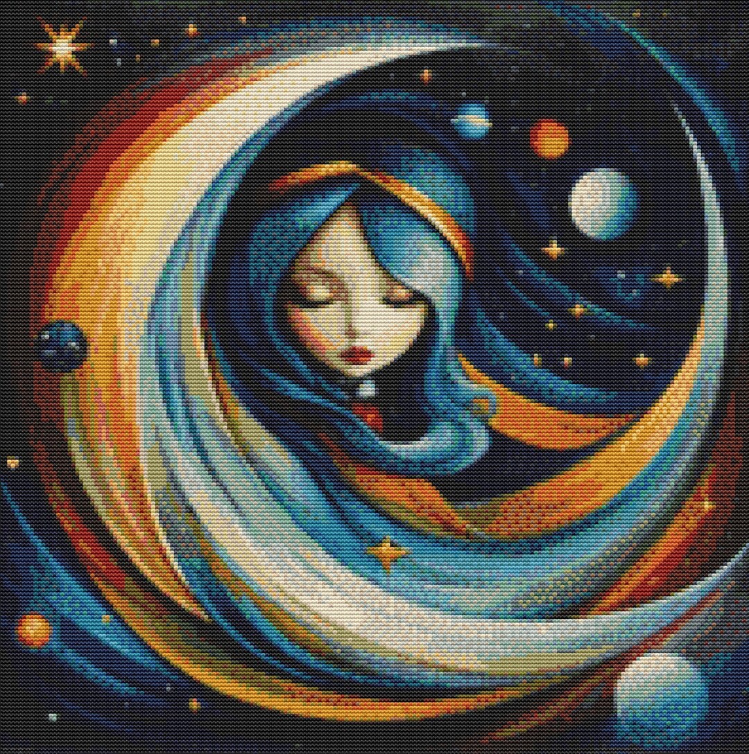 Celestial Maiden Cross Stitch Pattern Cosmic Beauty Embroidery, Starry ...