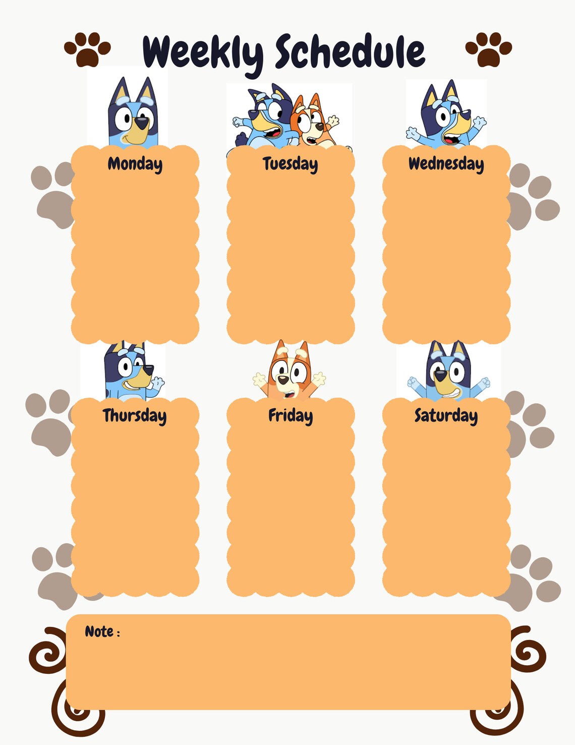 Bluey Weekly Schedule - Etsy