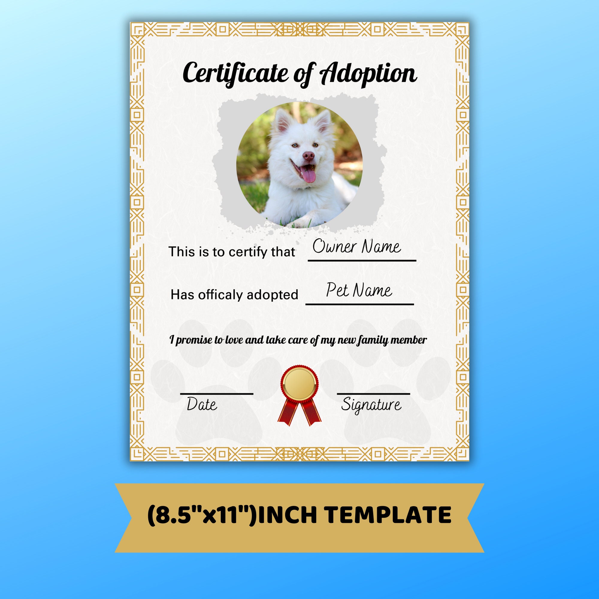 Editable Certificate of Adoption , Adopt a Pet Puppy Certificate, Edit ...