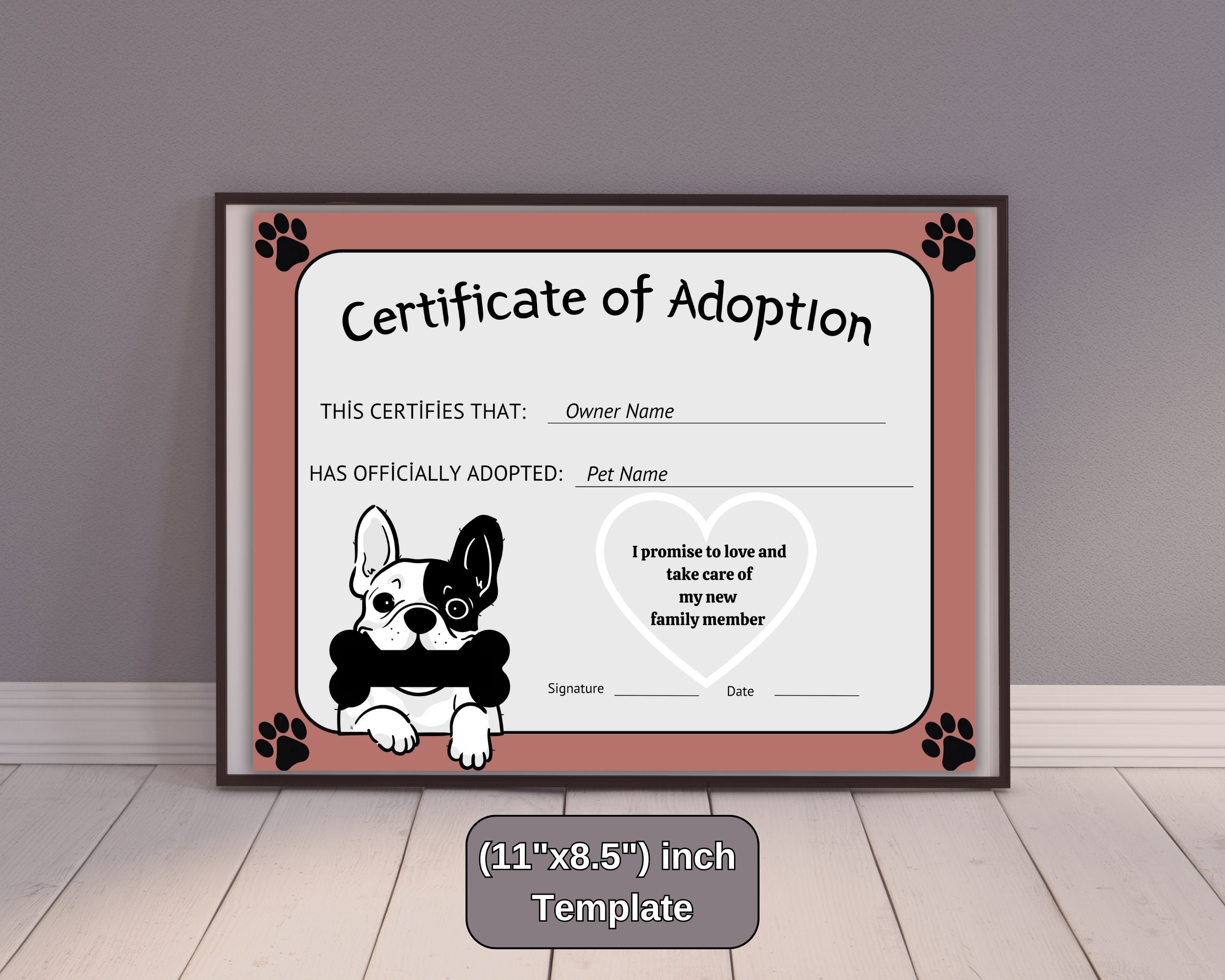 Editable Dog Adoption Certificate ,adopt a Pet Puppy Certificate,french ...