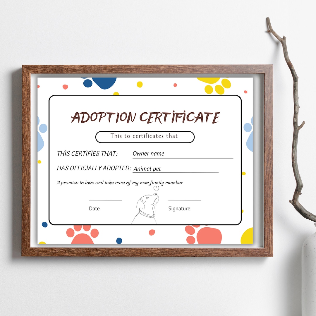 Editable Adoption Dog Certificate Template, Adopt a Pet Puppy ...