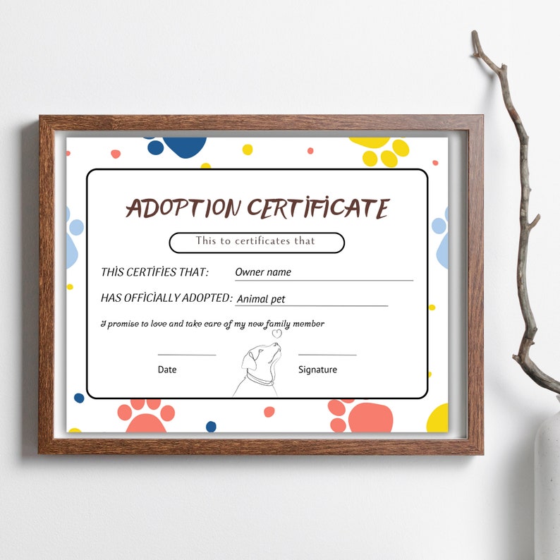Editable Adoption Dog Certificate Template, Adopt a Pet Puppy ...