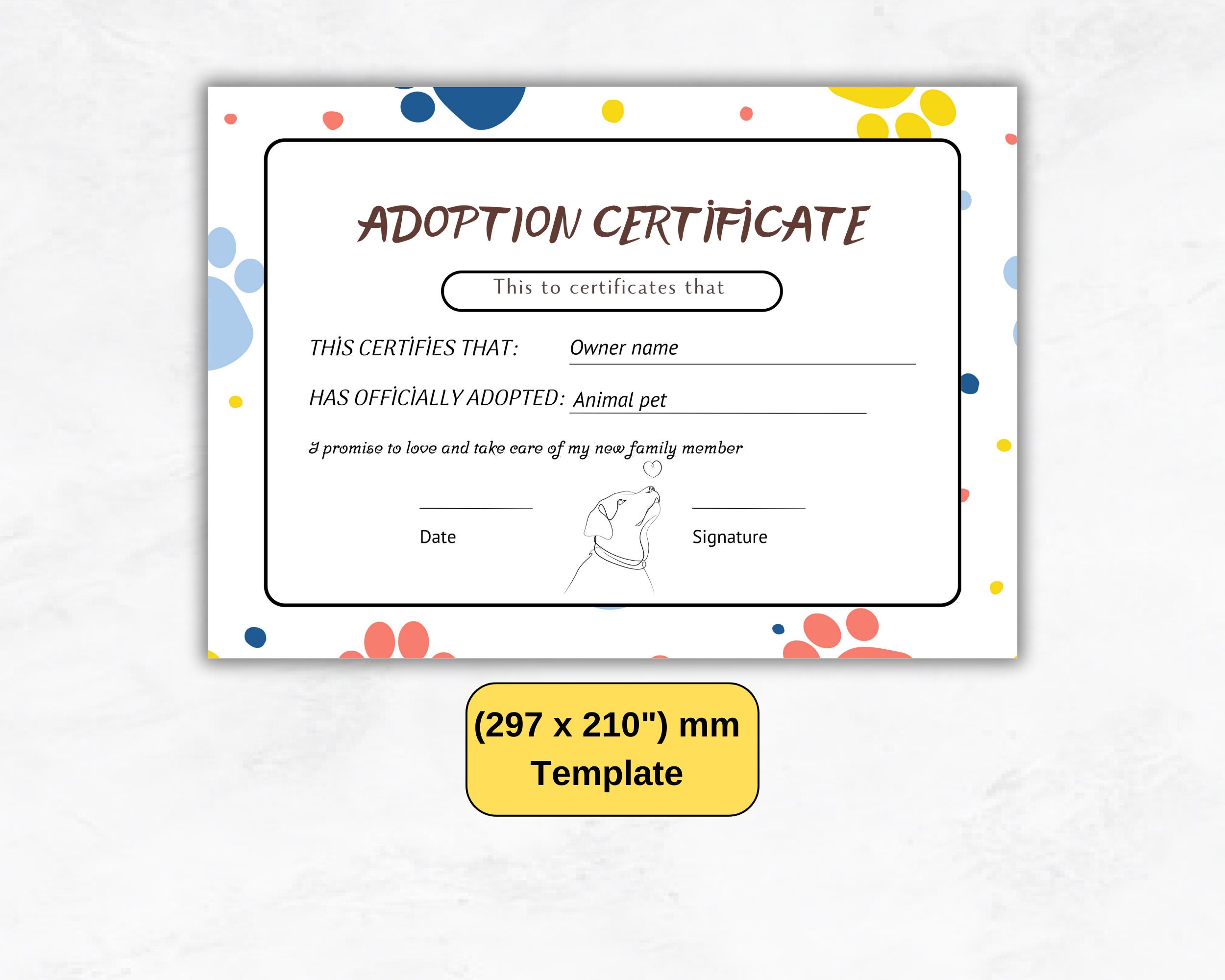 Editable Adoption Dog Certificate Template, Adopt a Pet Puppy ...