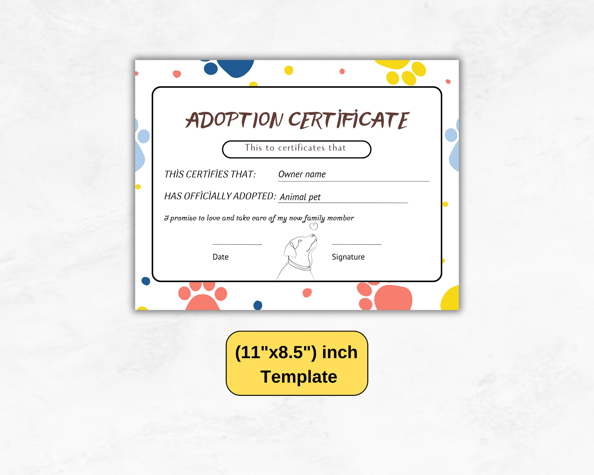 Editable Adoption Dog Certificate Template, Adopt a Pet Puppy ...