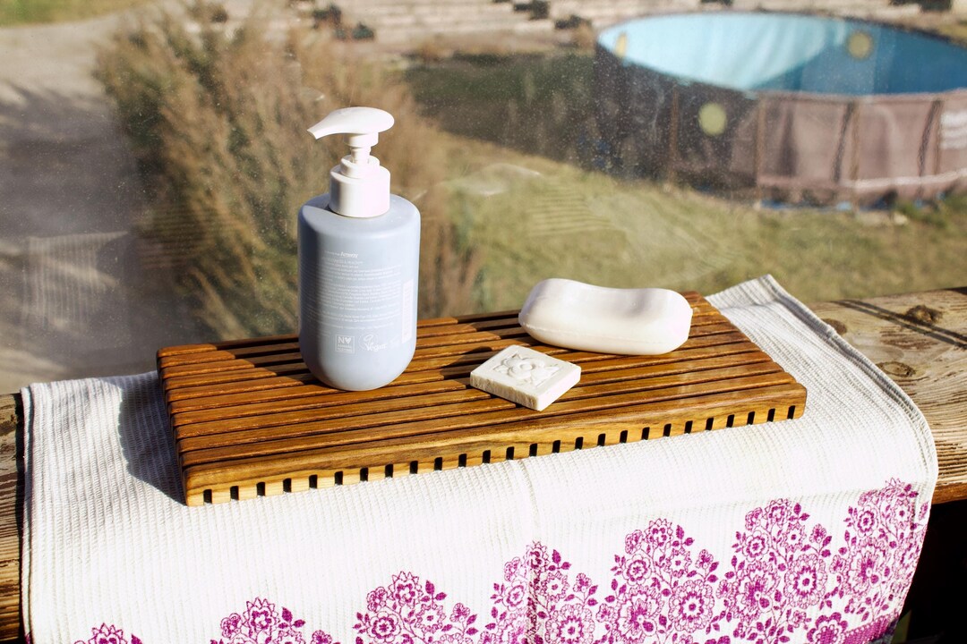 Natural Teak Wood Shower Tray, Handmade Eco-friendly Bathroom Accessory ...