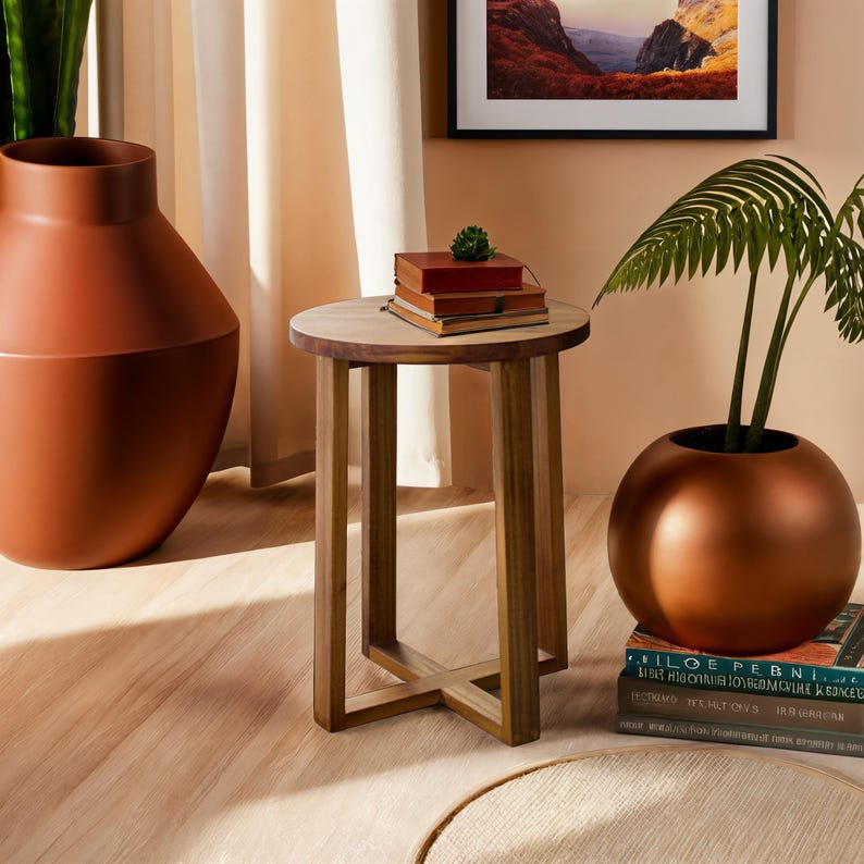 Handcrafted Teak Wood Coffee Table, Round Side Table, Plant Stand ...